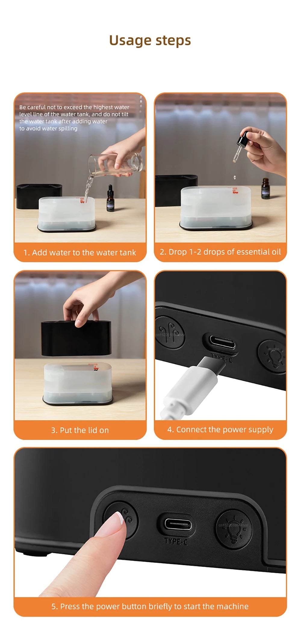 Flame Aroma Diffuser — Essential Oil Humidifier with LED Night Light ...